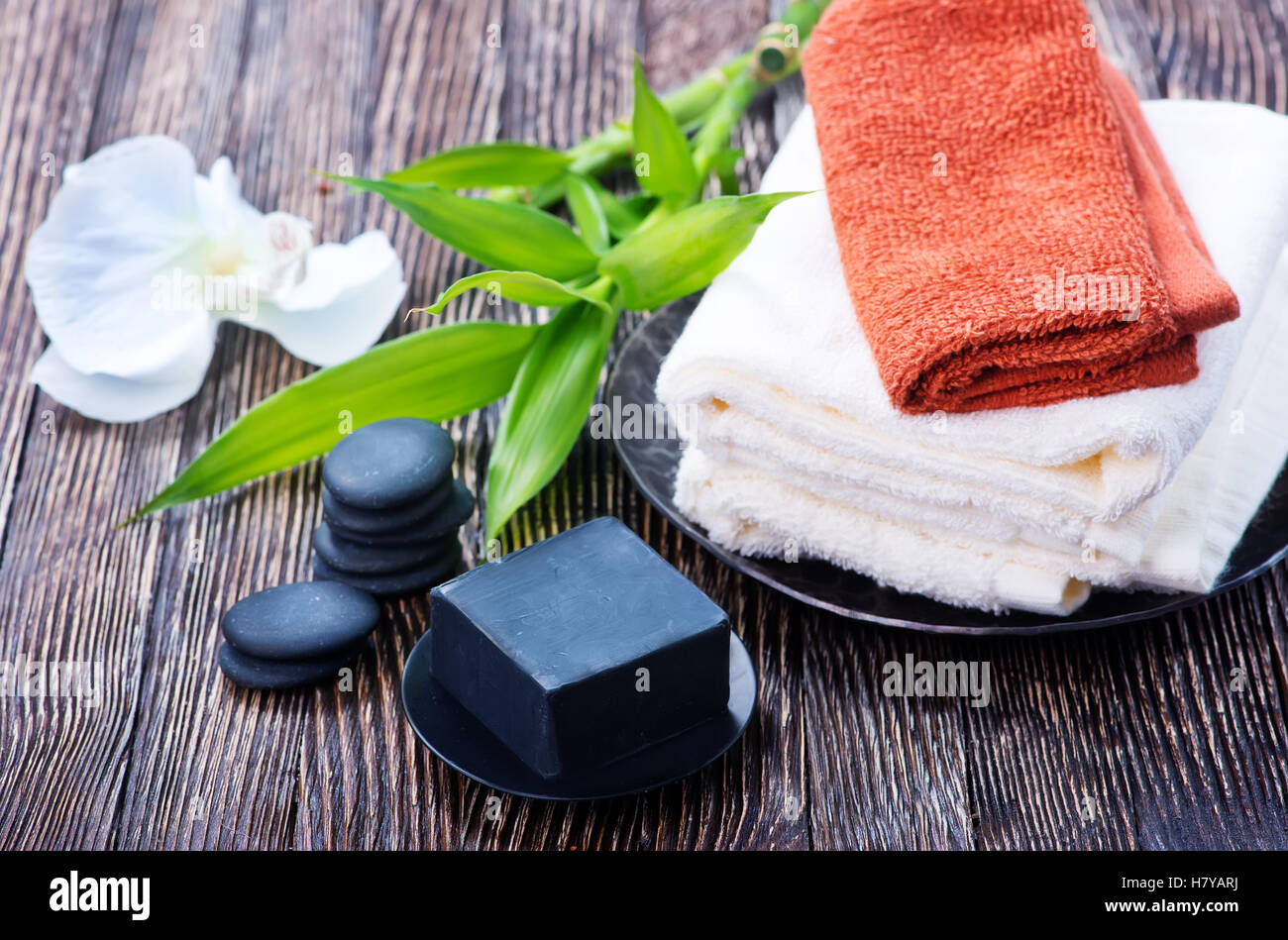 SPA objects on a table, objects for massage Stock Photo - Alamy
