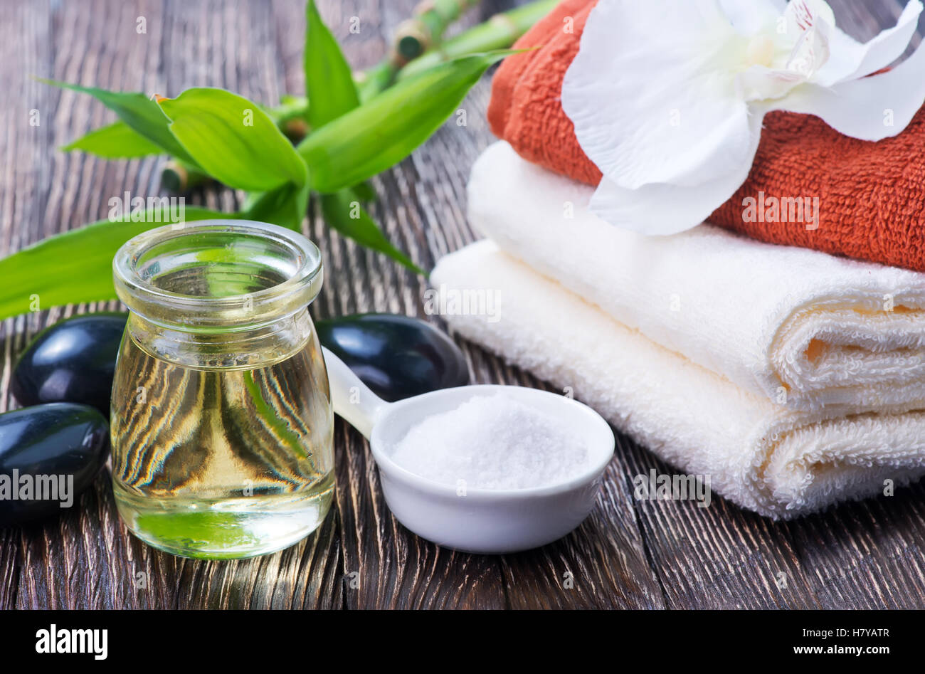 SPA objects on a table, objects for massage Stock Photo - Alamy
