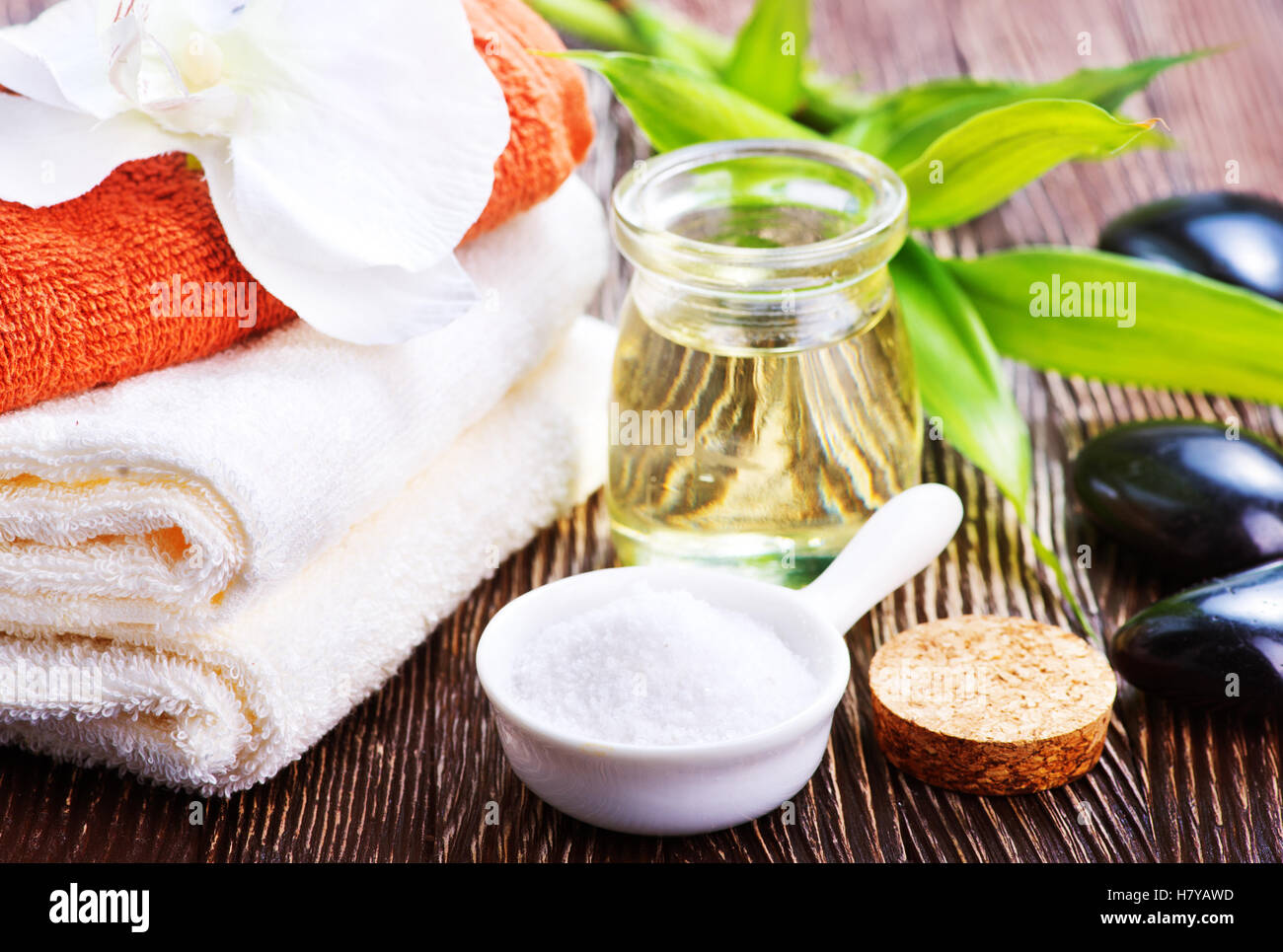 SPA objects on a table, objects for massage Stock Photo - Alamy