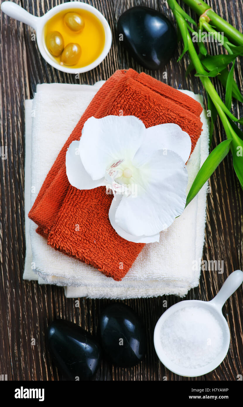 SPA objects on a table, objects for massage Stock Photo - Alamy