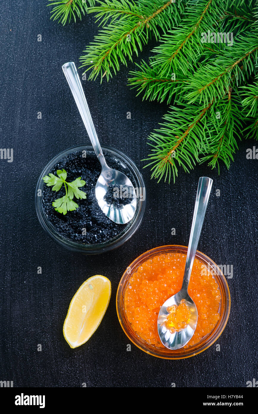 black and red caviar on a table Stock Photo - Alamy