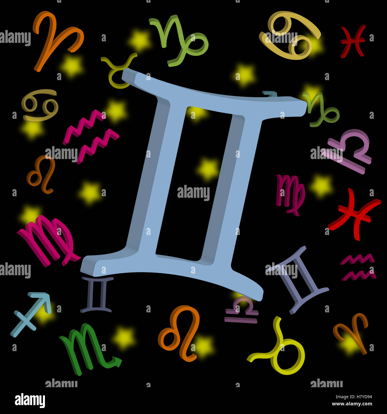 Gemini Zodiac Sign with Astrological Symbols on Dark Background Perfect ...