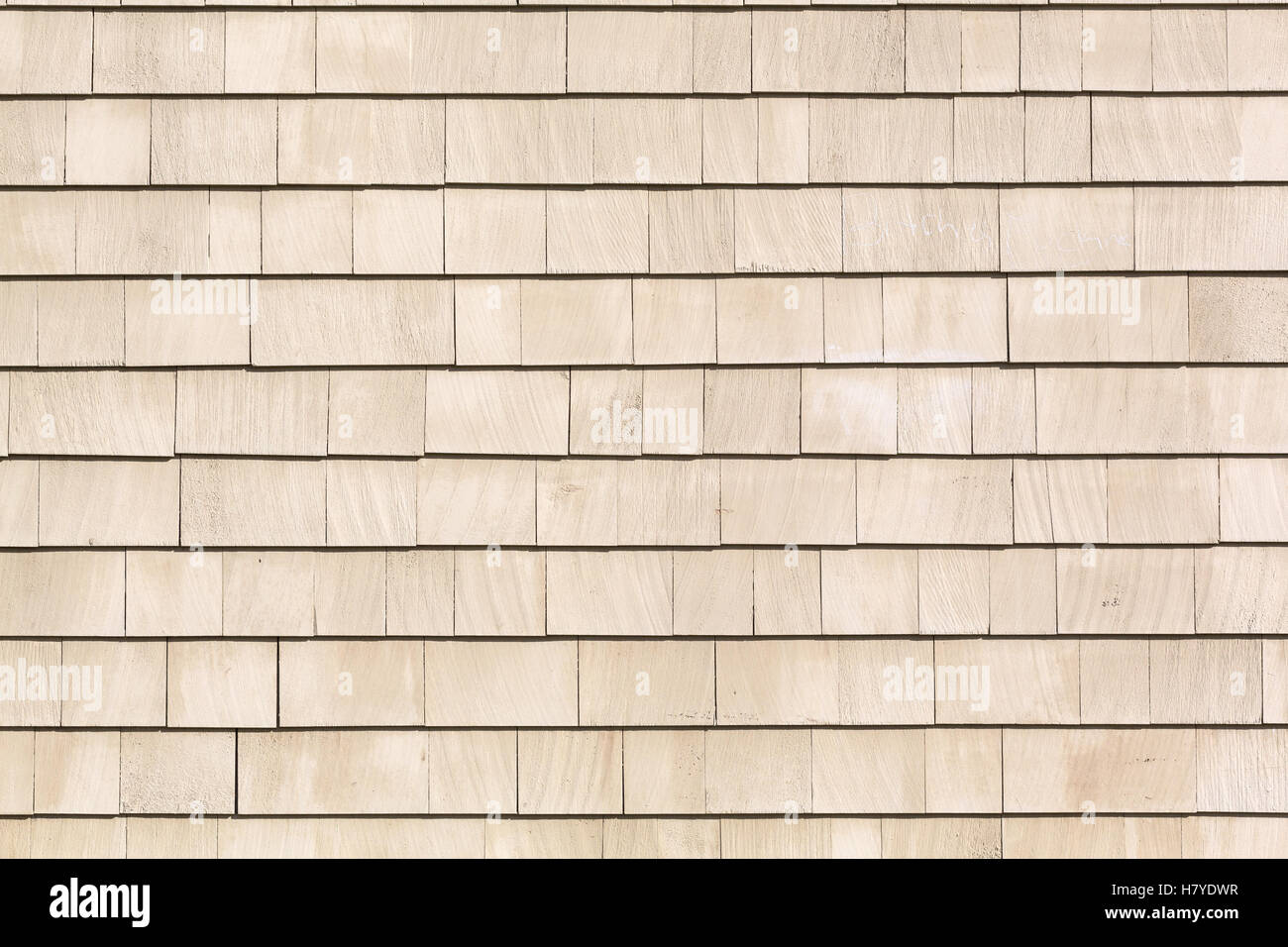 Rows of beige stained cedar shingles on an exterior wall Stock Photo ...