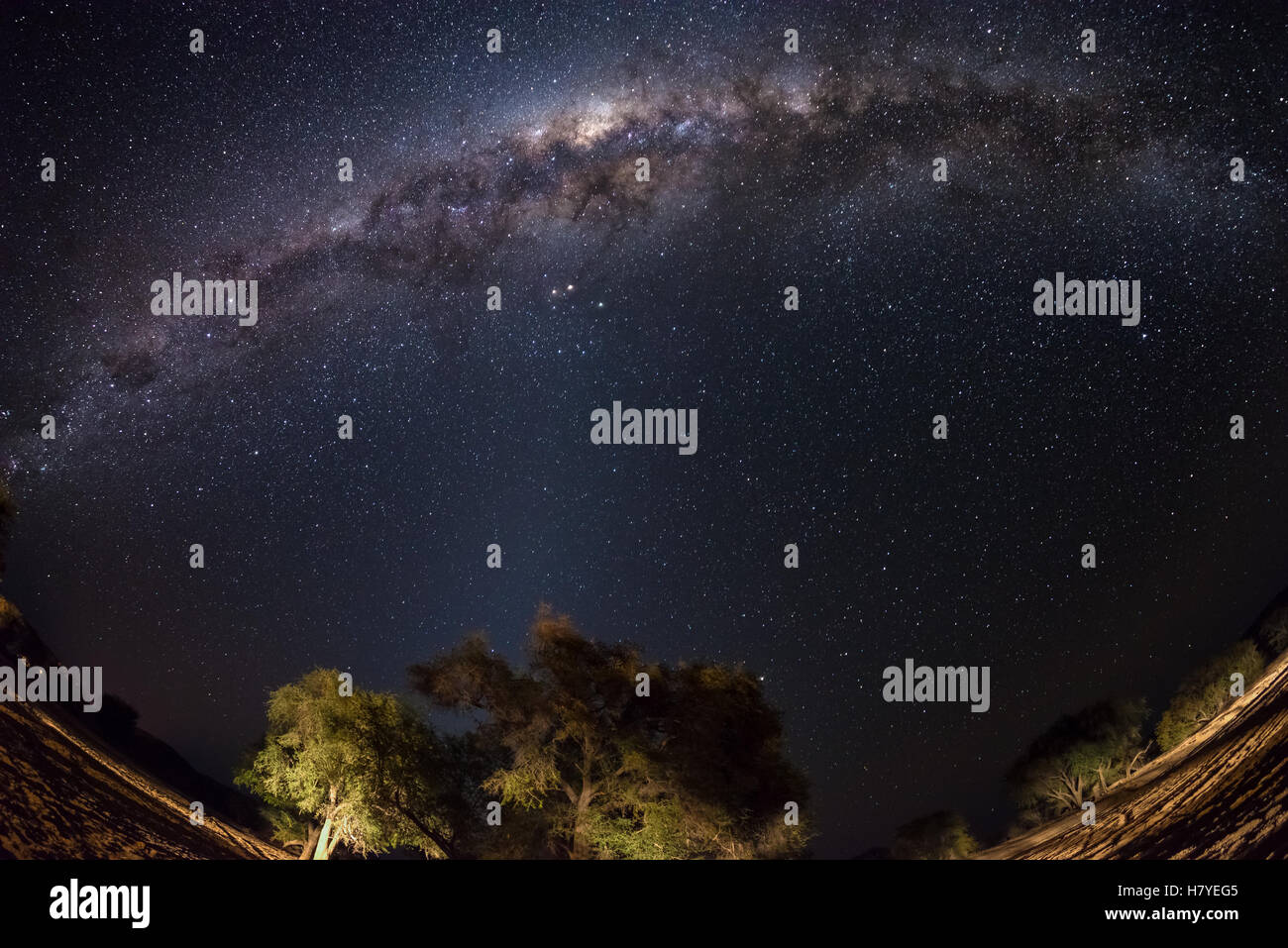 Starry sky and Milky Way arc, with details of its bright colorful core ...