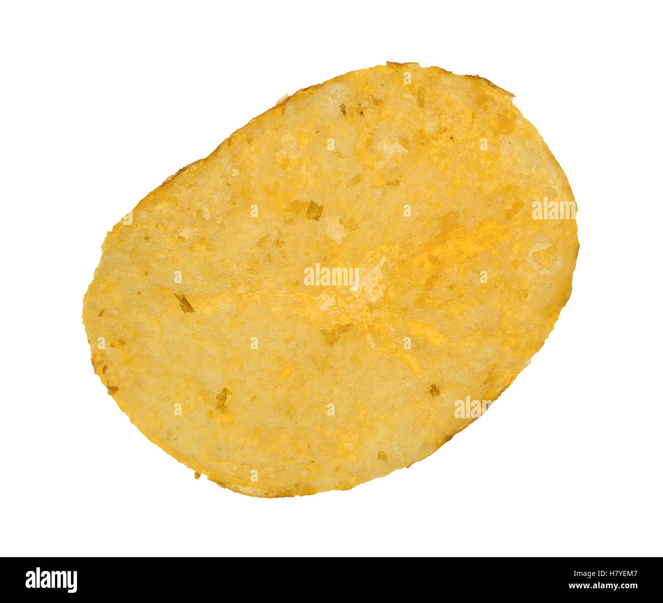 A single beef barbecue flavored potato chip isolated on a white ...