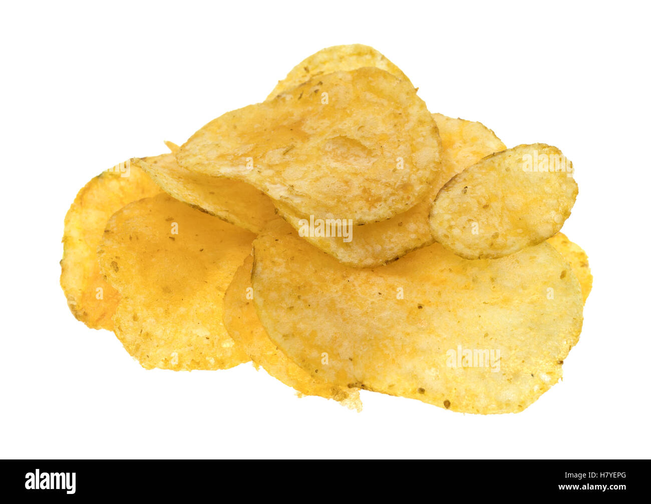A portion of beef barbecue flavored potato chips isolated on a white ...