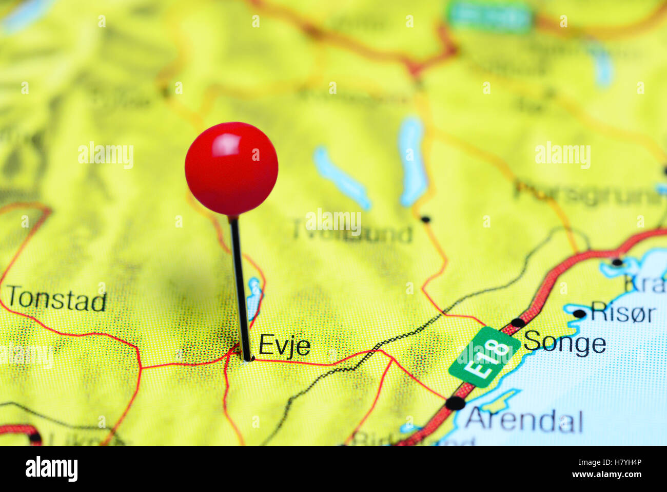 Evje pinned on a map of Norway Stock Photo - Alamy