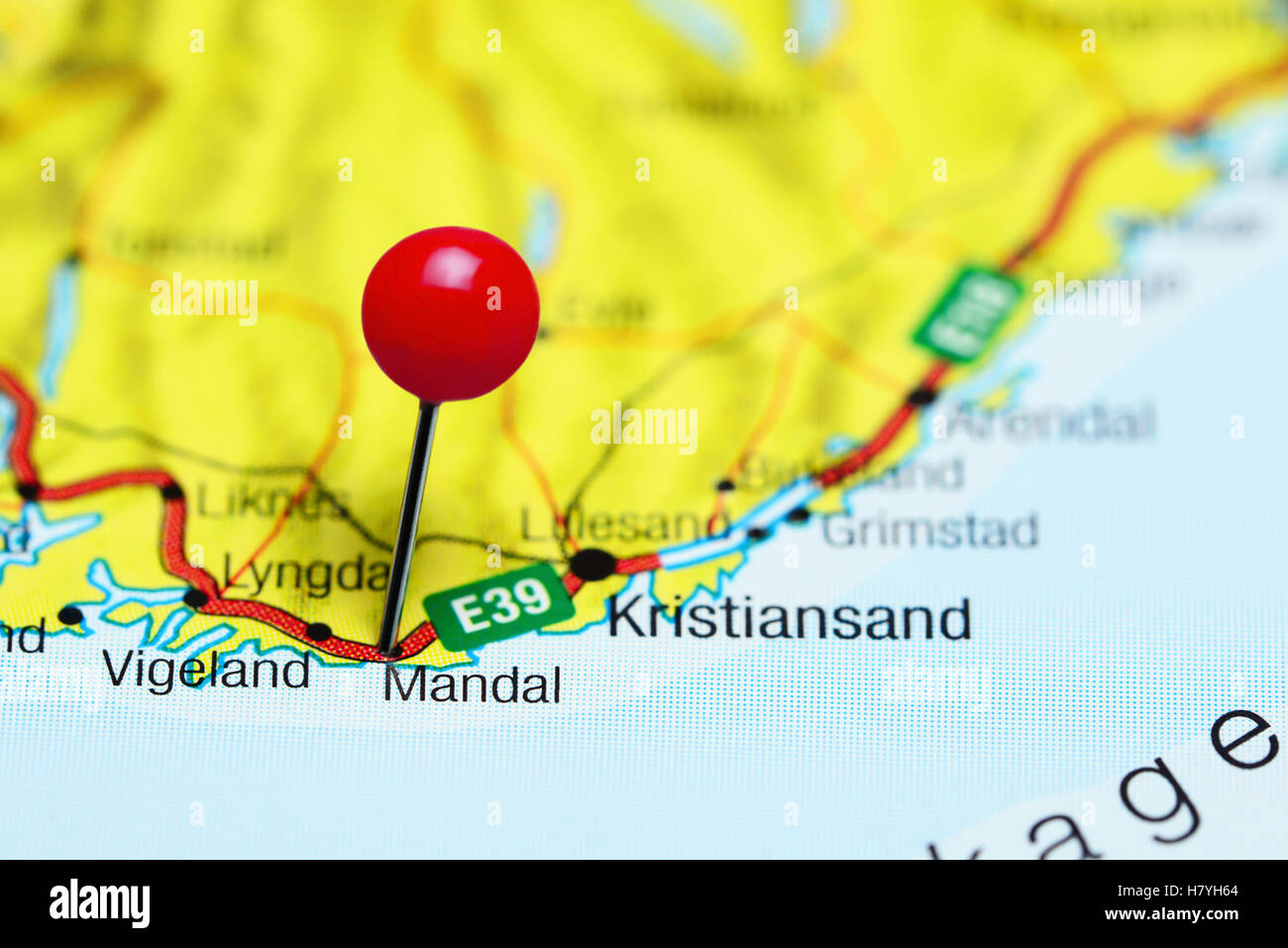 Mandal pinned on a map of Norway Stock Photo - Alamy
