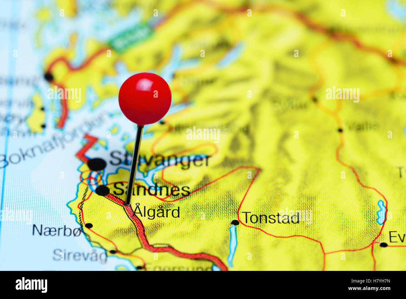 Algard pinned on a map of Norway Stock Photo - Alamy
