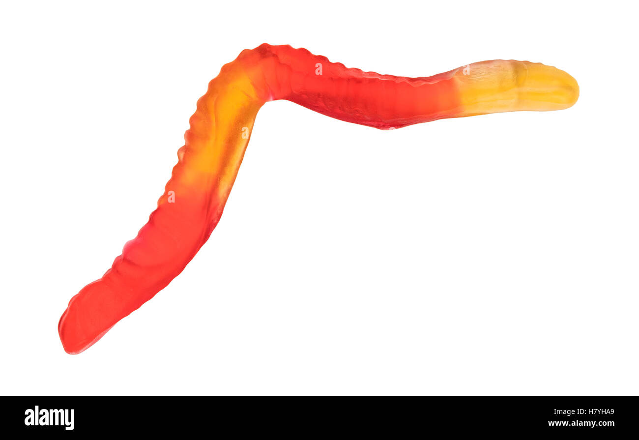 A red and yellow gummy worm isolated on a white background Stock Photo ...