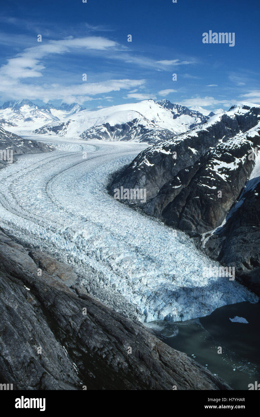 Glacier showing lateral, medial, and terminal moraine in glacial valley ...