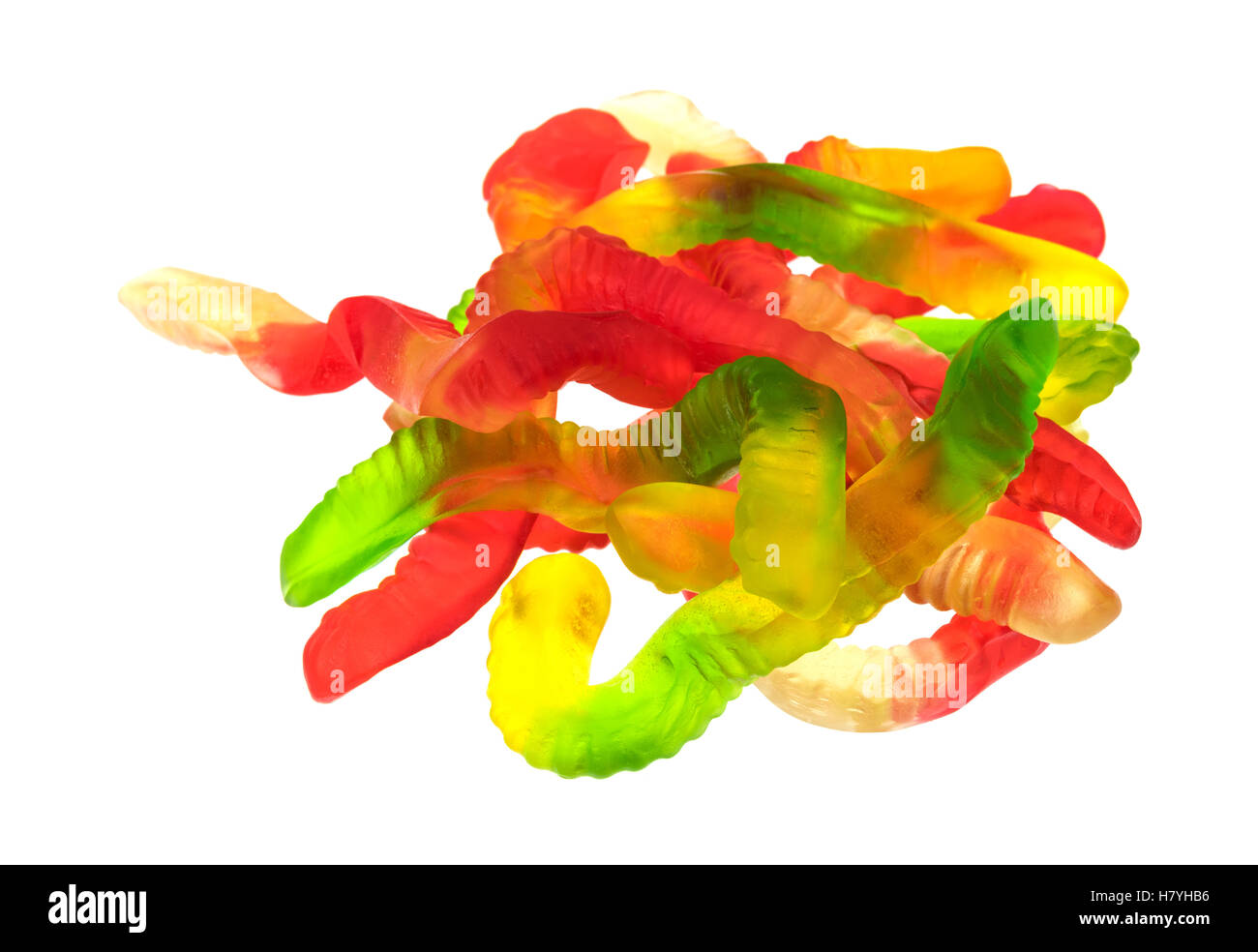 A group of colorful gummy worms isolated on a white background Stock ...