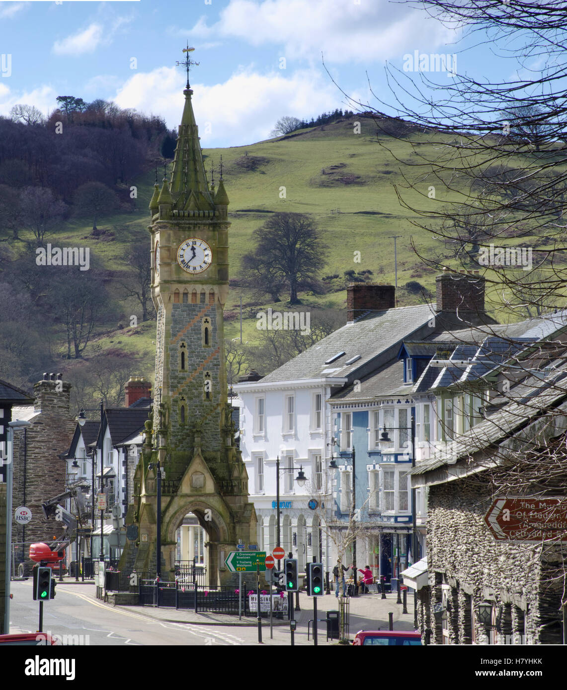 Machynlleth town with clock tower, North, Wales, United Kingdom Stock ...