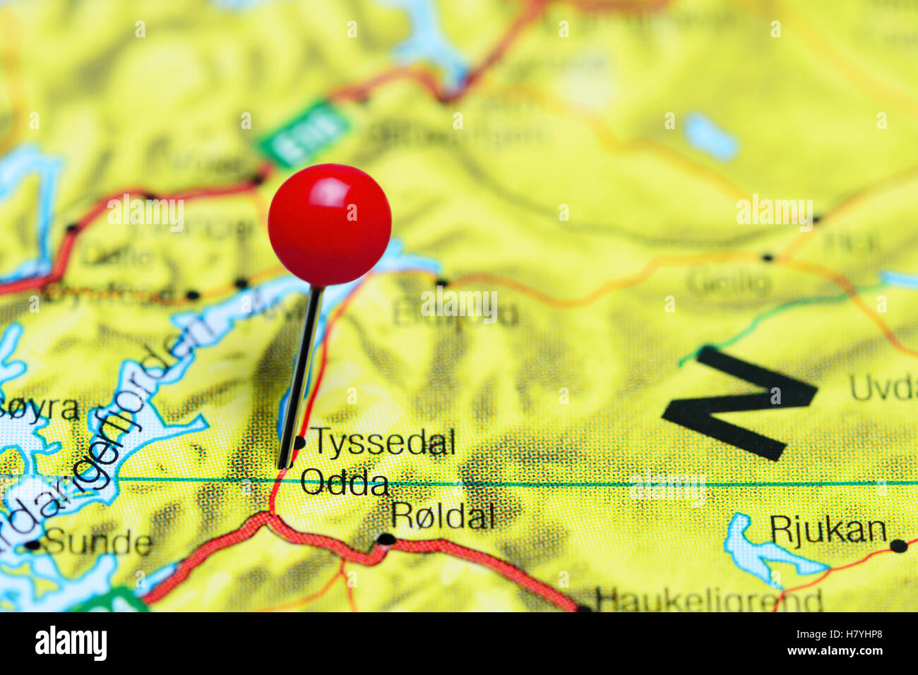 Odda pinned on a map of Norway Stock Photo - Alamy