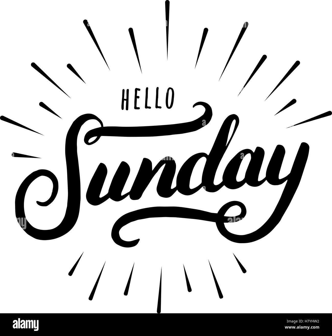 Hello Sunday hand drawn lettering. Modern brush calligraphy design for ...