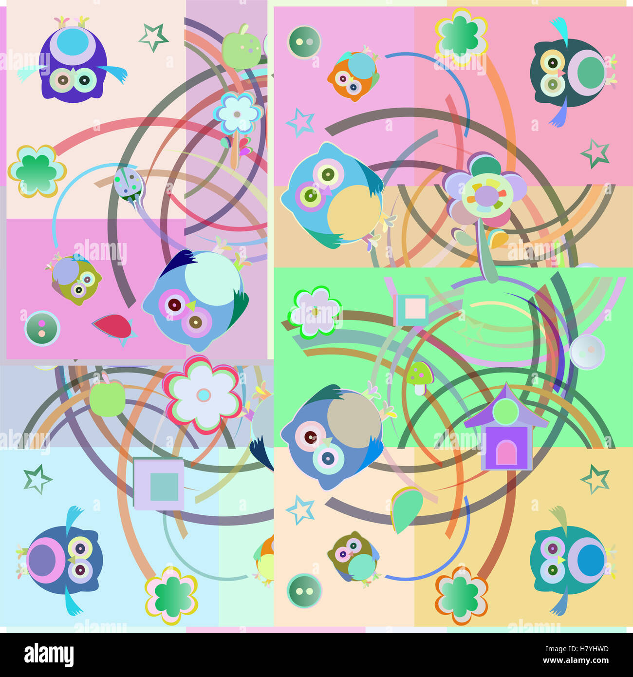 owl holiday pattern for kids Stock Photo - Alamy