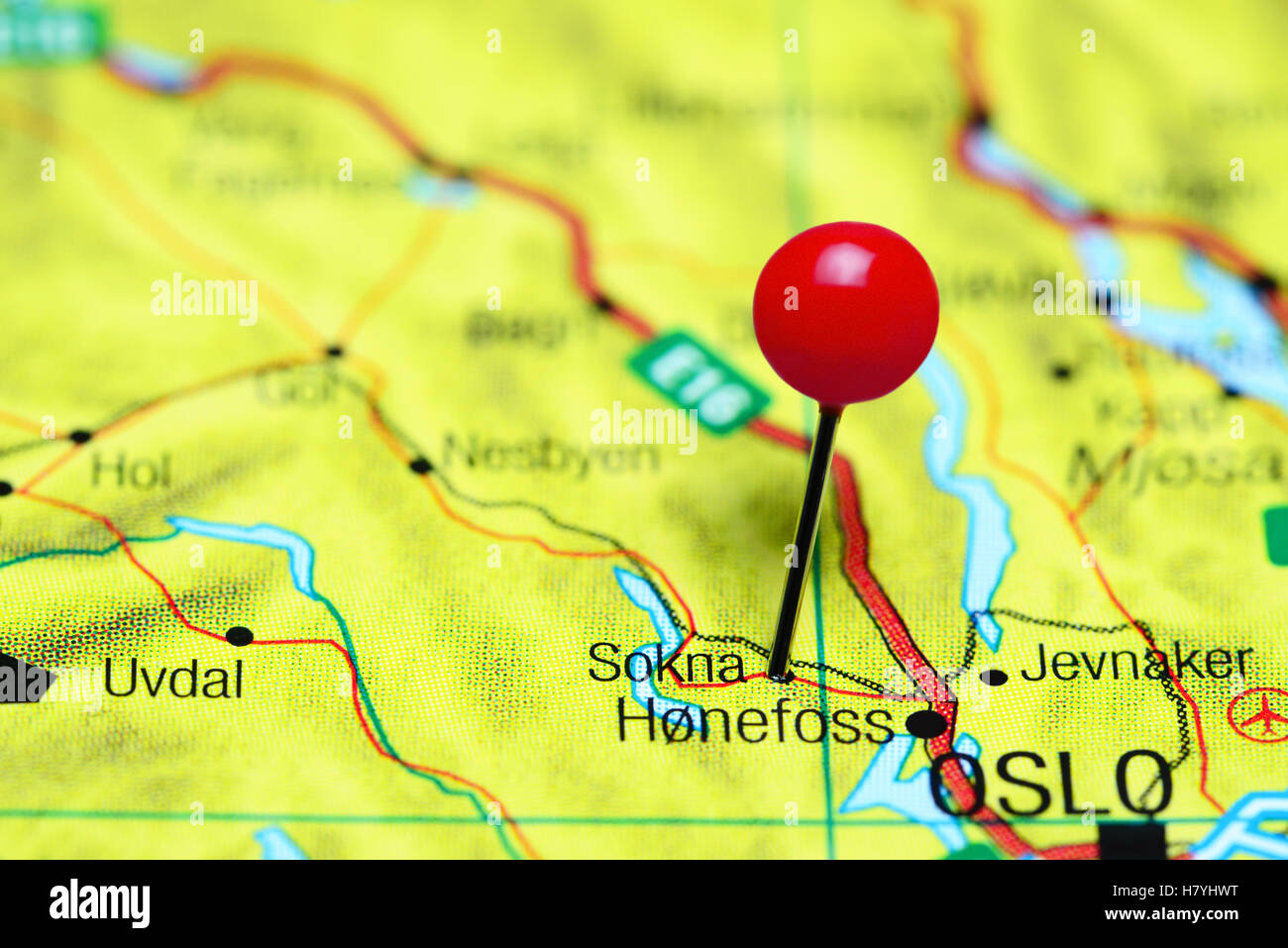 Sokna pinned on a map of Norway Stock Photo - Alamy
