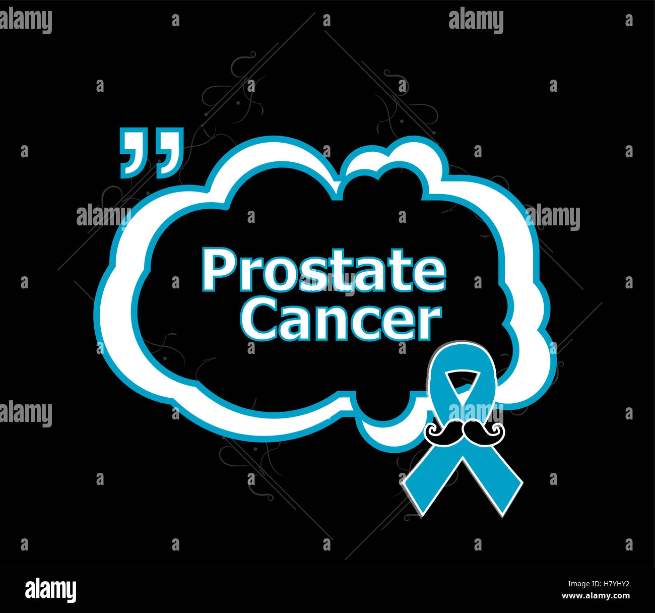 Prostate cancer ribbon awareness on black background. Light blue ribbon ...