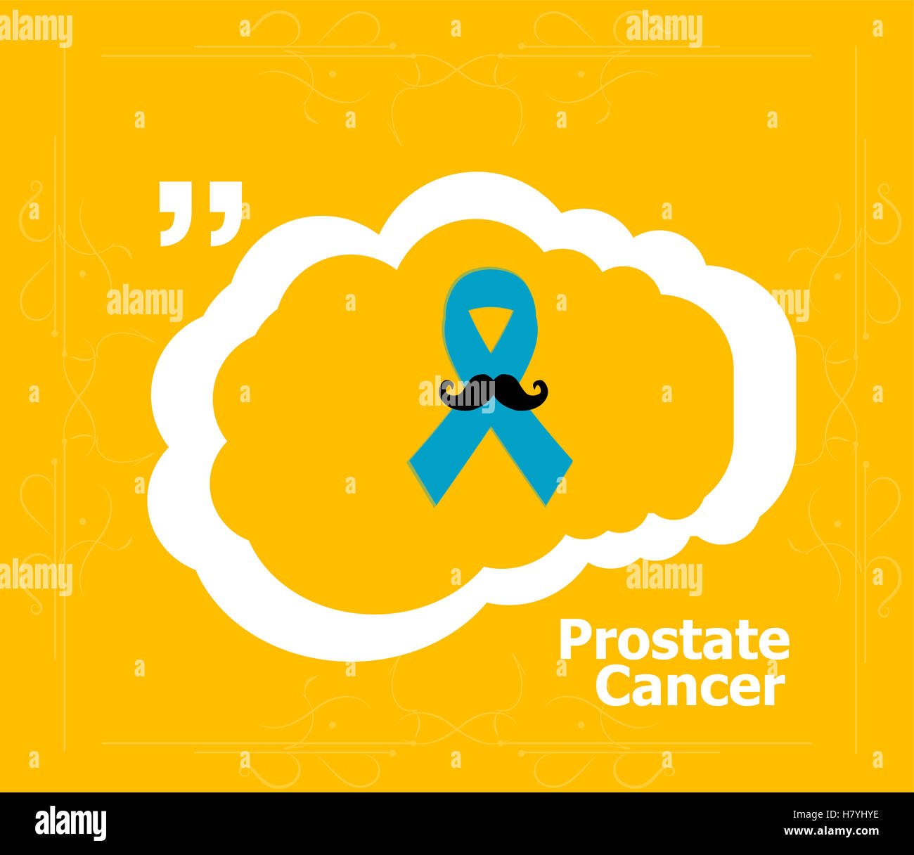 Prostate cancer ribbon awareness on yellow background. Light blue ...