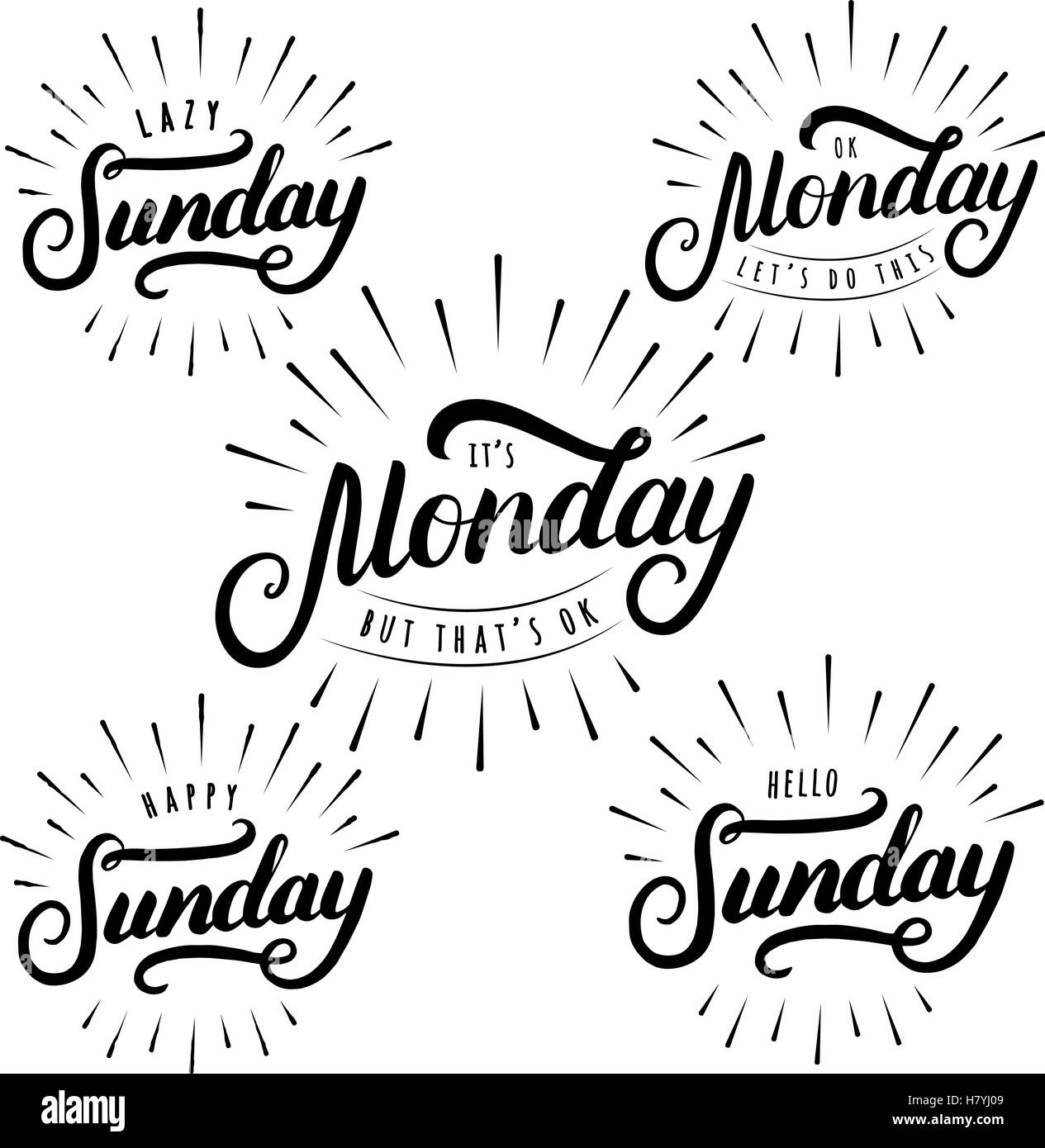 Set of sunday and monday hand written lettering. Modern brush ...