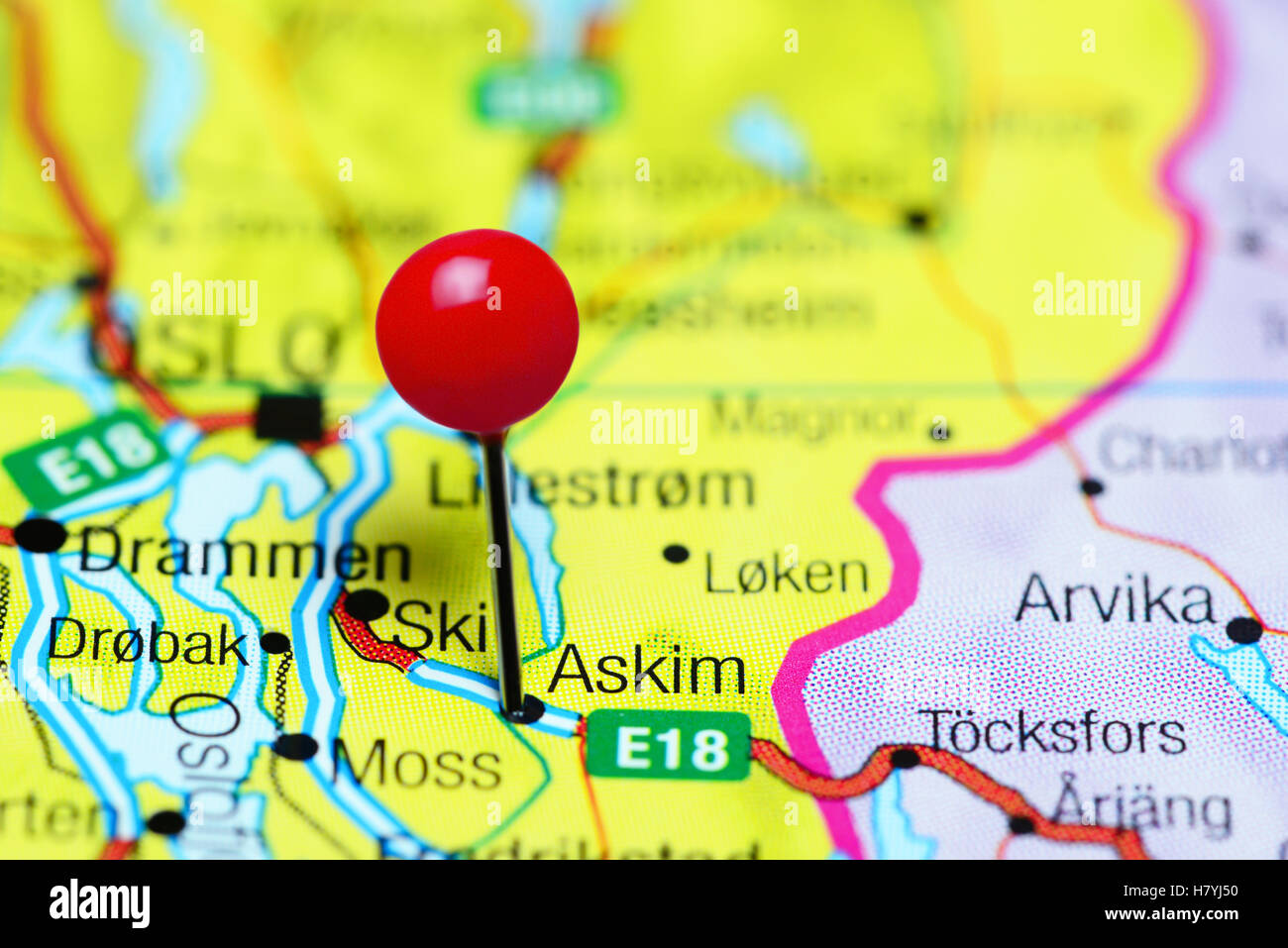 Askim pinned on a map of Norway Stock Photo - Alamy