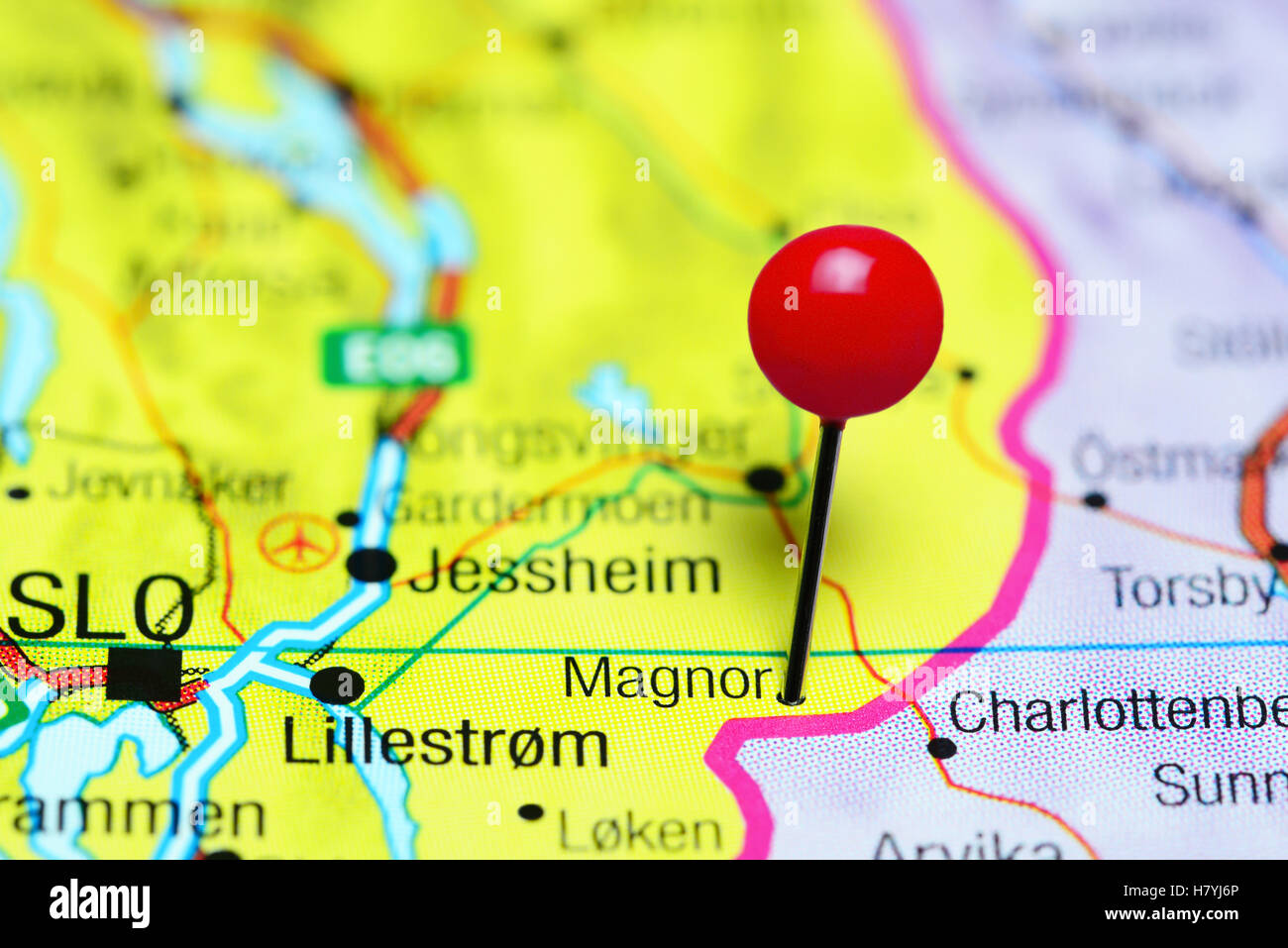 Magnor pinned on a map of Norway Stock Photo - Alamy