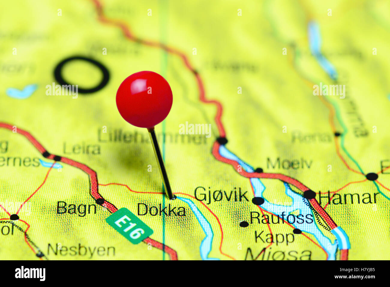 Dokka pinned on a map of Norway Stock Photo - Alamy