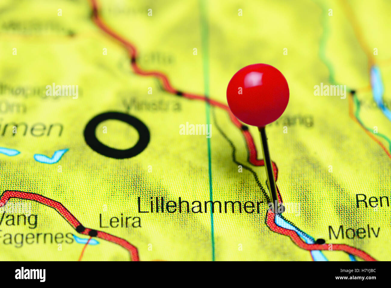 Lillehammer pinned on a map of Norway Stock Photo - Alamy