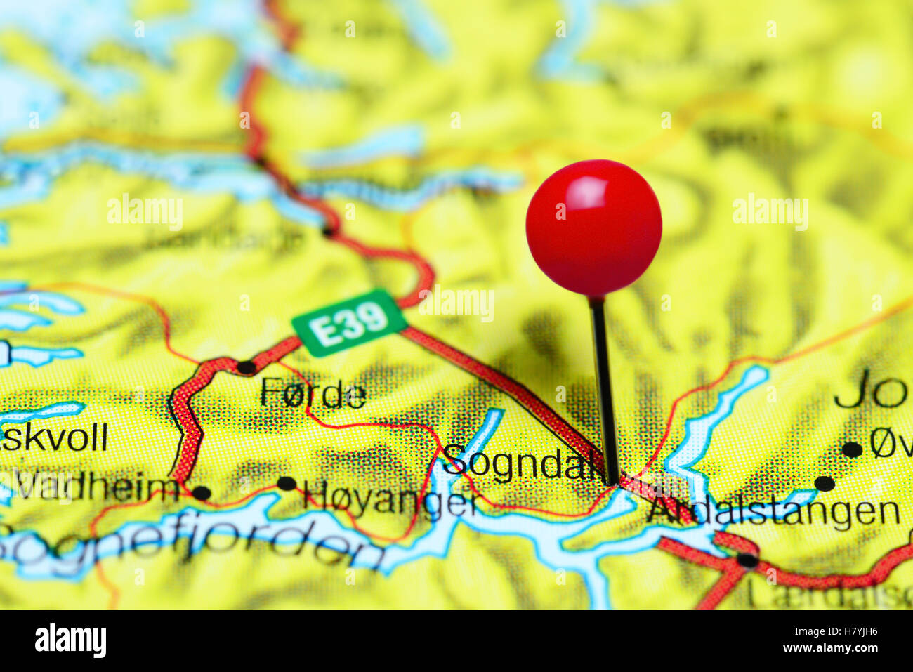 Sogndal pinned on a map of Norway Stock Photo - Alamy