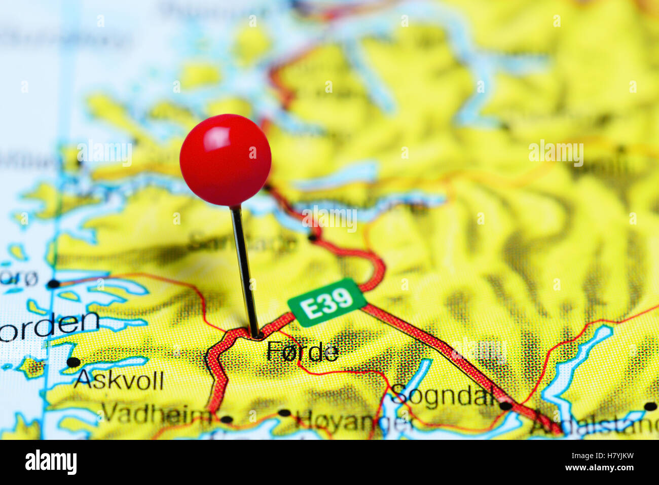 Forde pinned on a map of Norway Stock Photo - Alamy