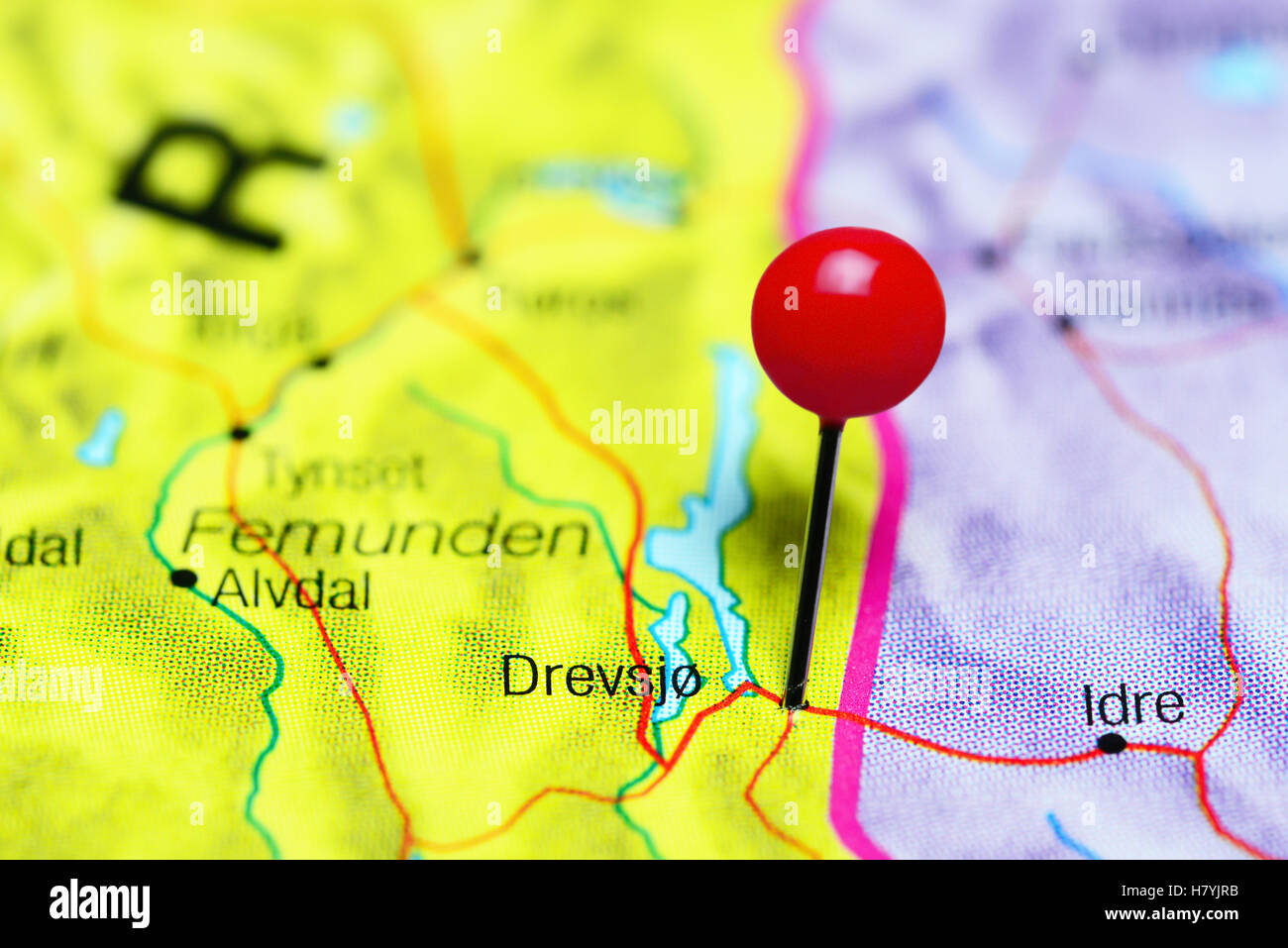 Drevsjo pinned on a map of Norway Stock Photo - Alamy