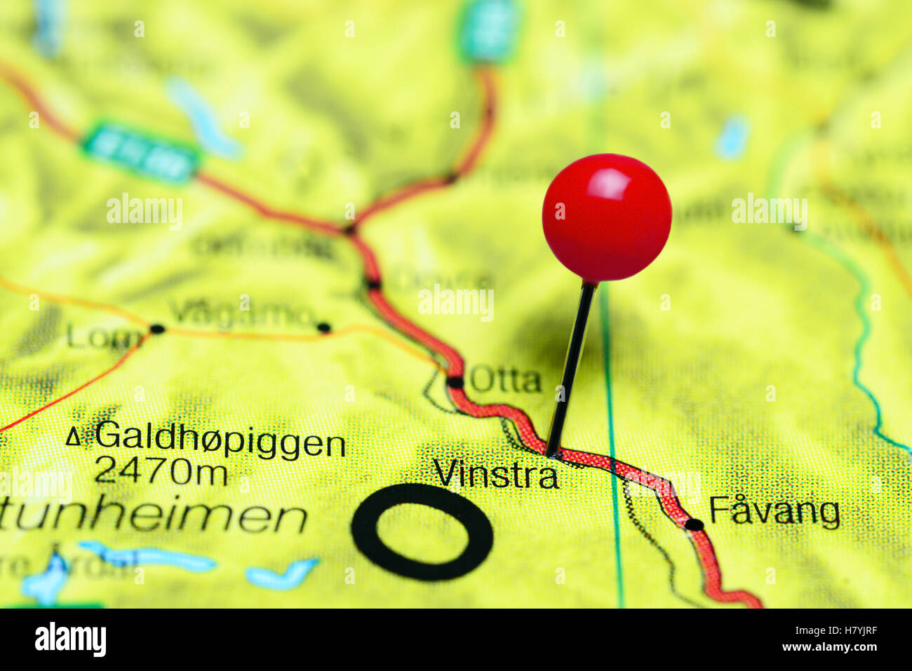 Vinstra pinned on a map of Norway Stock Photo - Alamy