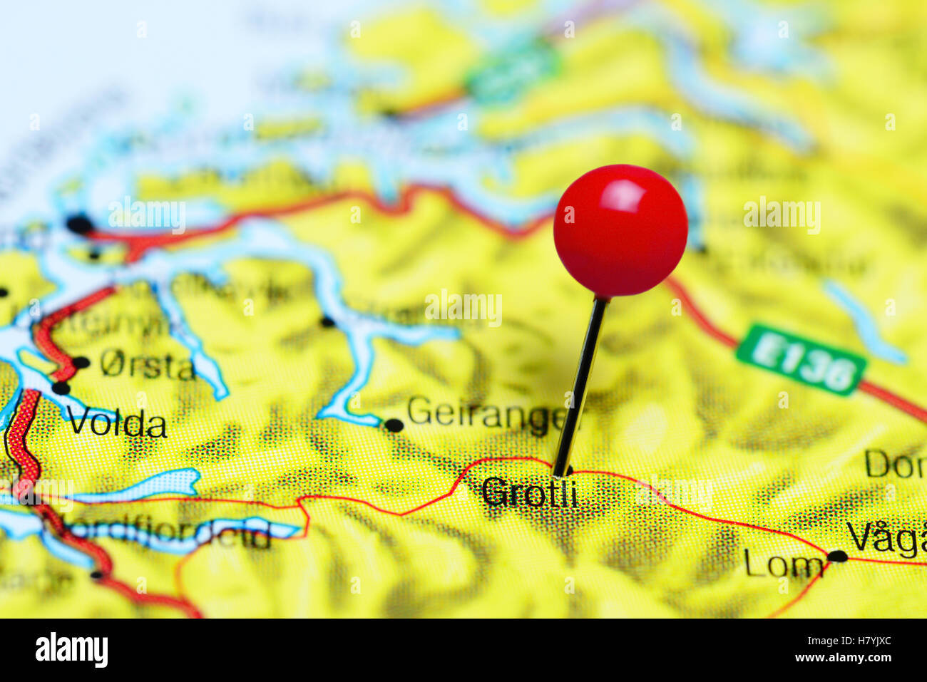 Grotli pinned on a map of Norway Stock Photo - Alamy