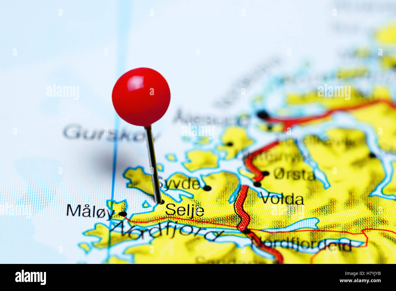 Selje pinned on a map of Norway Stock Photo - Alamy