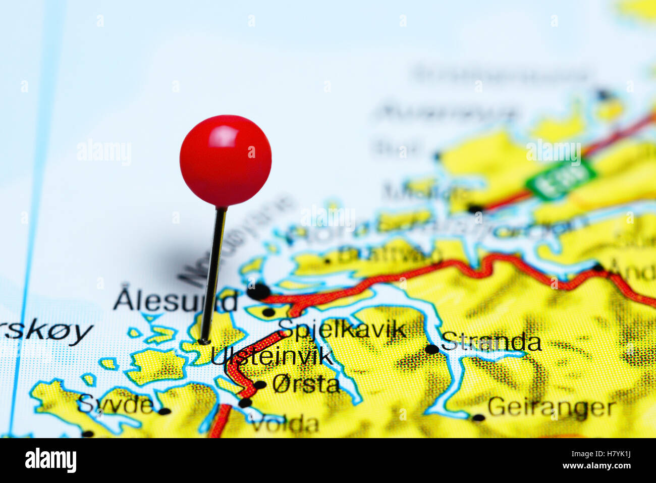 Ulsteinvik pinned on a map of Norway Stock Photo - Alamy