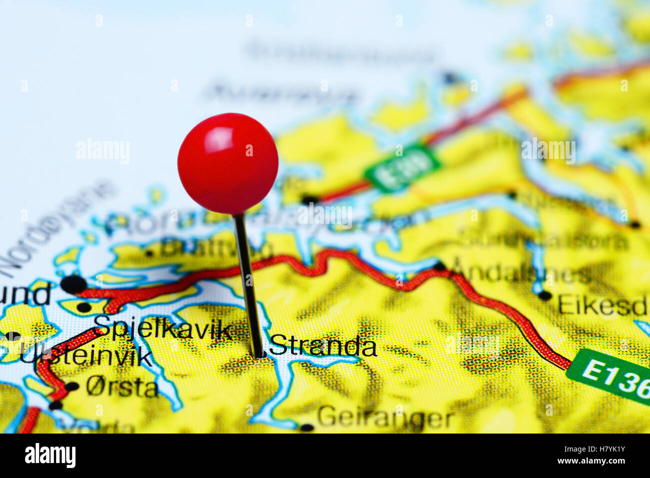 Stranda pinned on a map of Norway Stock Photo - Alamy