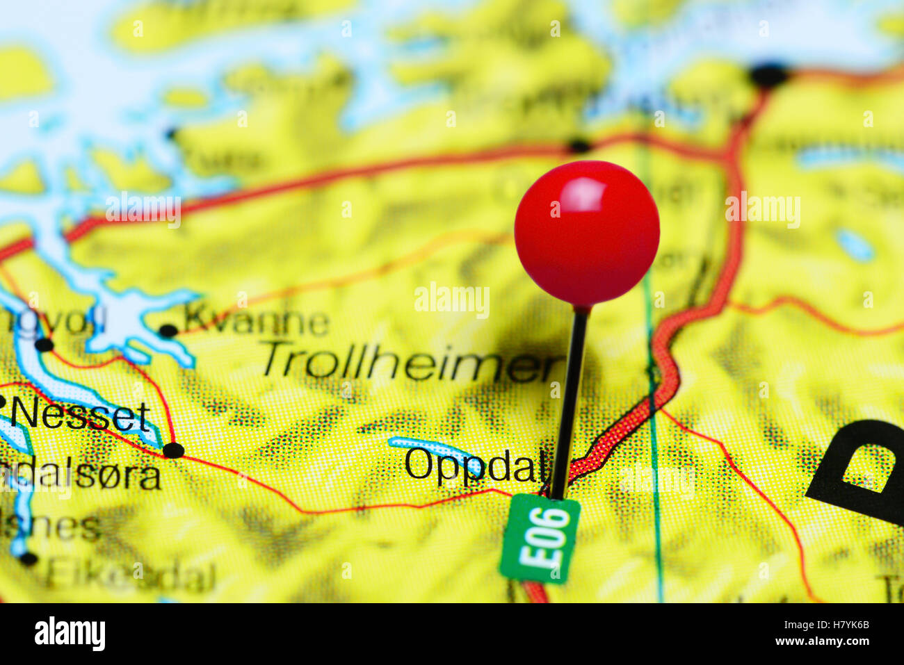 Oppdal pinned on a map of Norway Stock Photo - Alamy