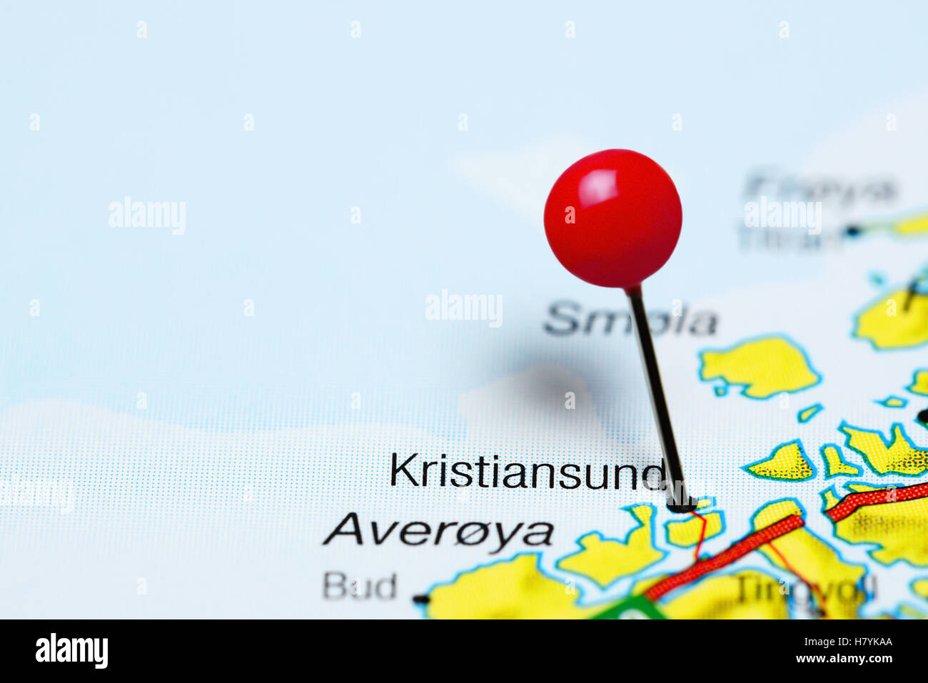 Kristiansund pinned on a map of Norway Stock Photo - Alamy