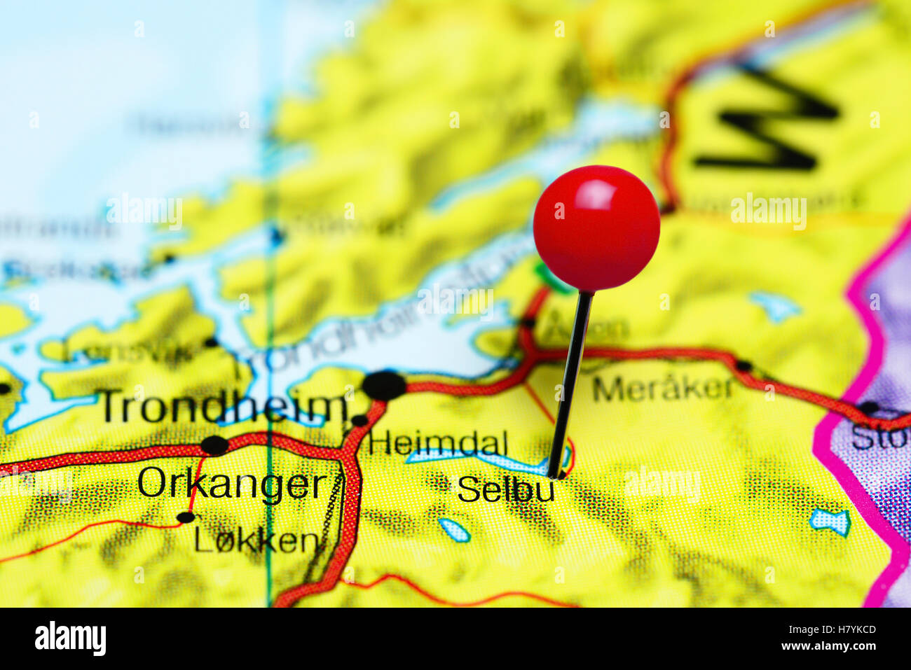Selbu pinned on a map of Norway Stock Photo - Alamy
