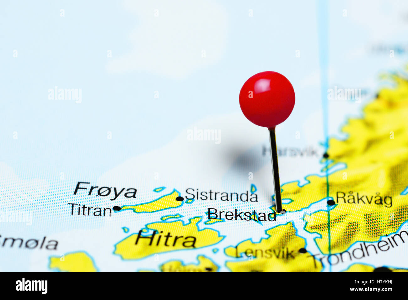 Brekstad pinned on a map of Norway Stock Photo - Alamy