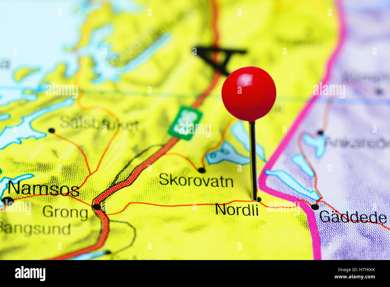 Nordli pinned on a map of Norway Stock Photo - Alamy