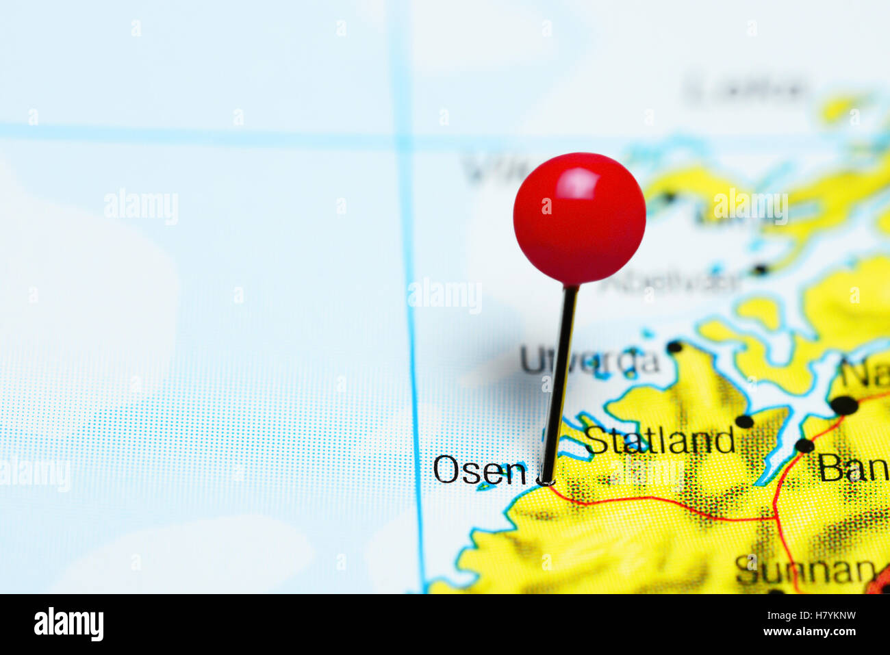 Osen pinned on a map of Norway Stock Photo - Alamy