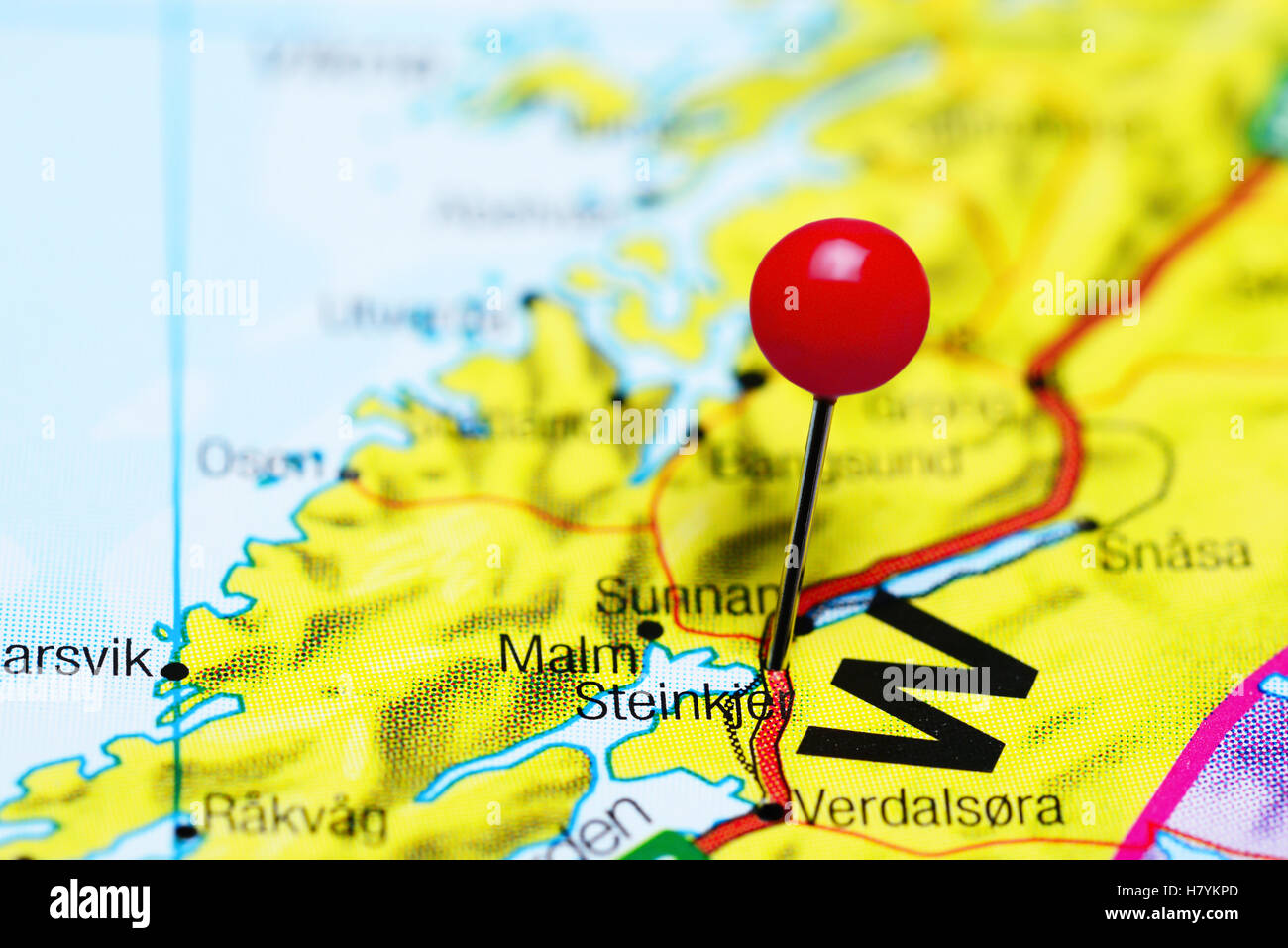 Steinkjer pinned on a map of Norway Stock Photo - Alamy