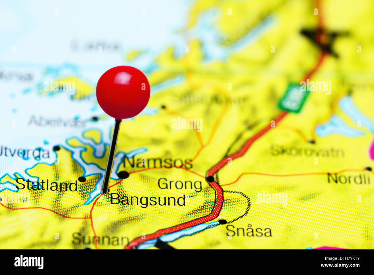 Bangsund pinned on a map of Norway Stock Photo - Alamy