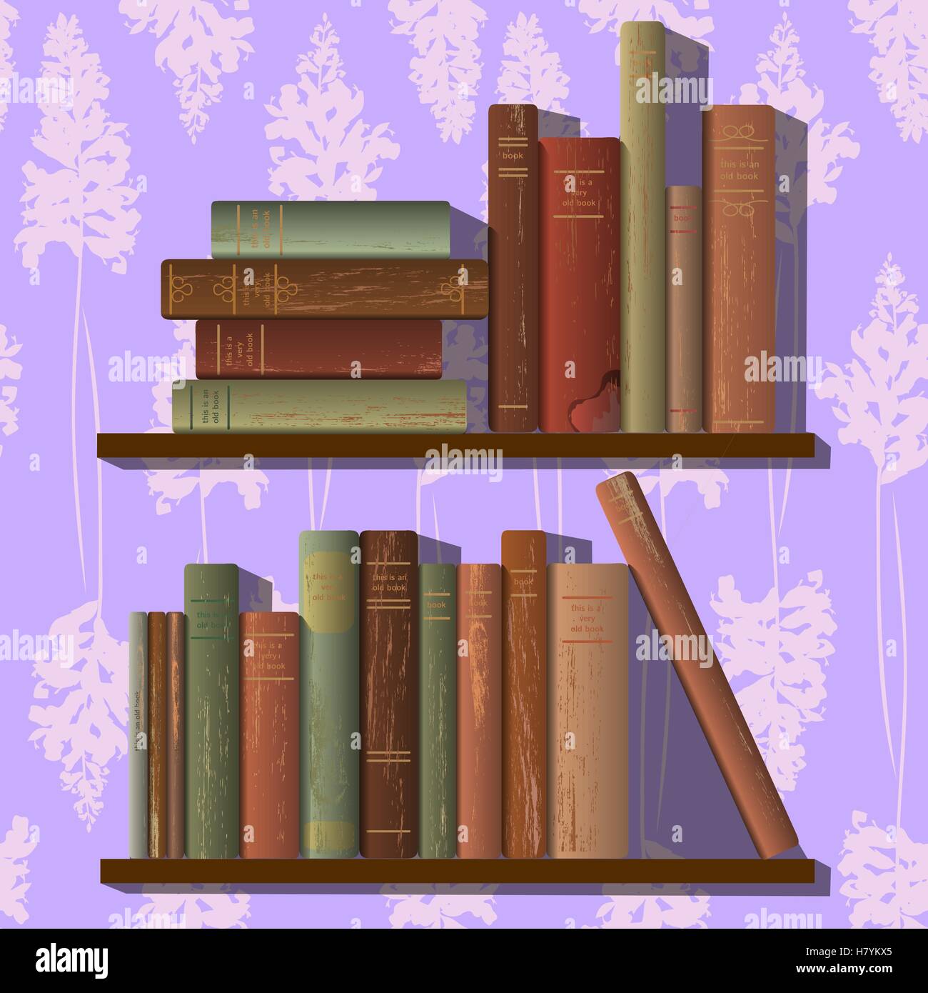 Two rows of old books. bookshelf, wallpapers. Vector illustration Stock ...