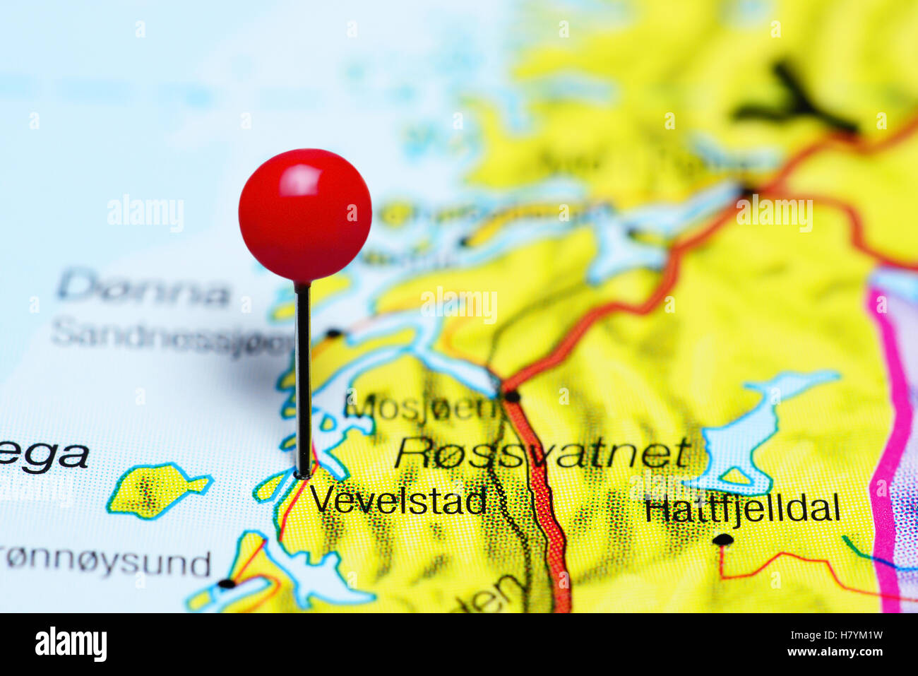 Vevelstad pinned on a map of Norway Stock Photo - Alamy
