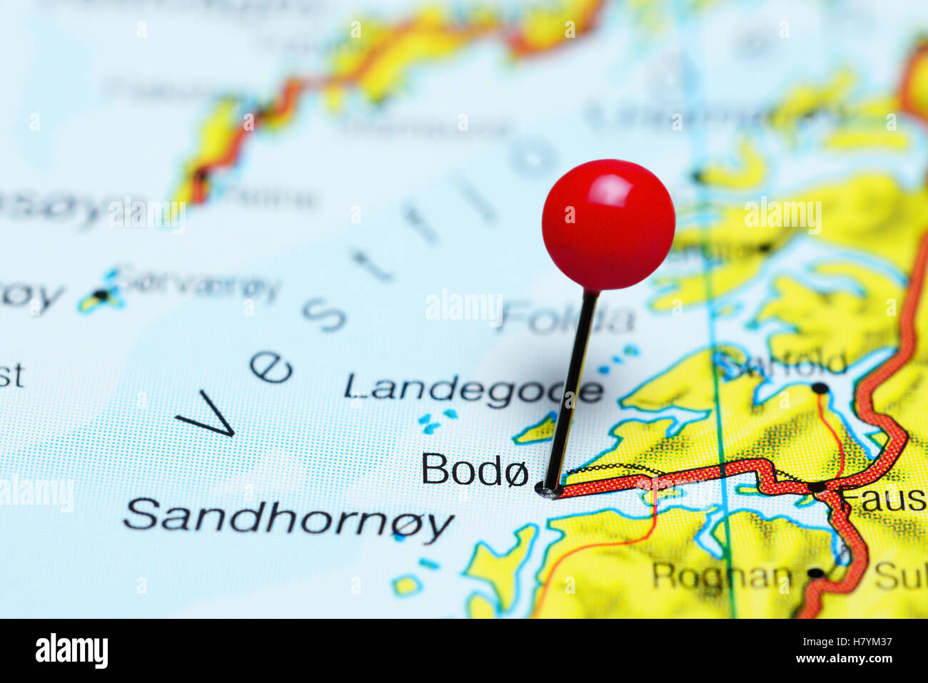 Bodo pinned on a map of Norway Stock Photo - Alamy