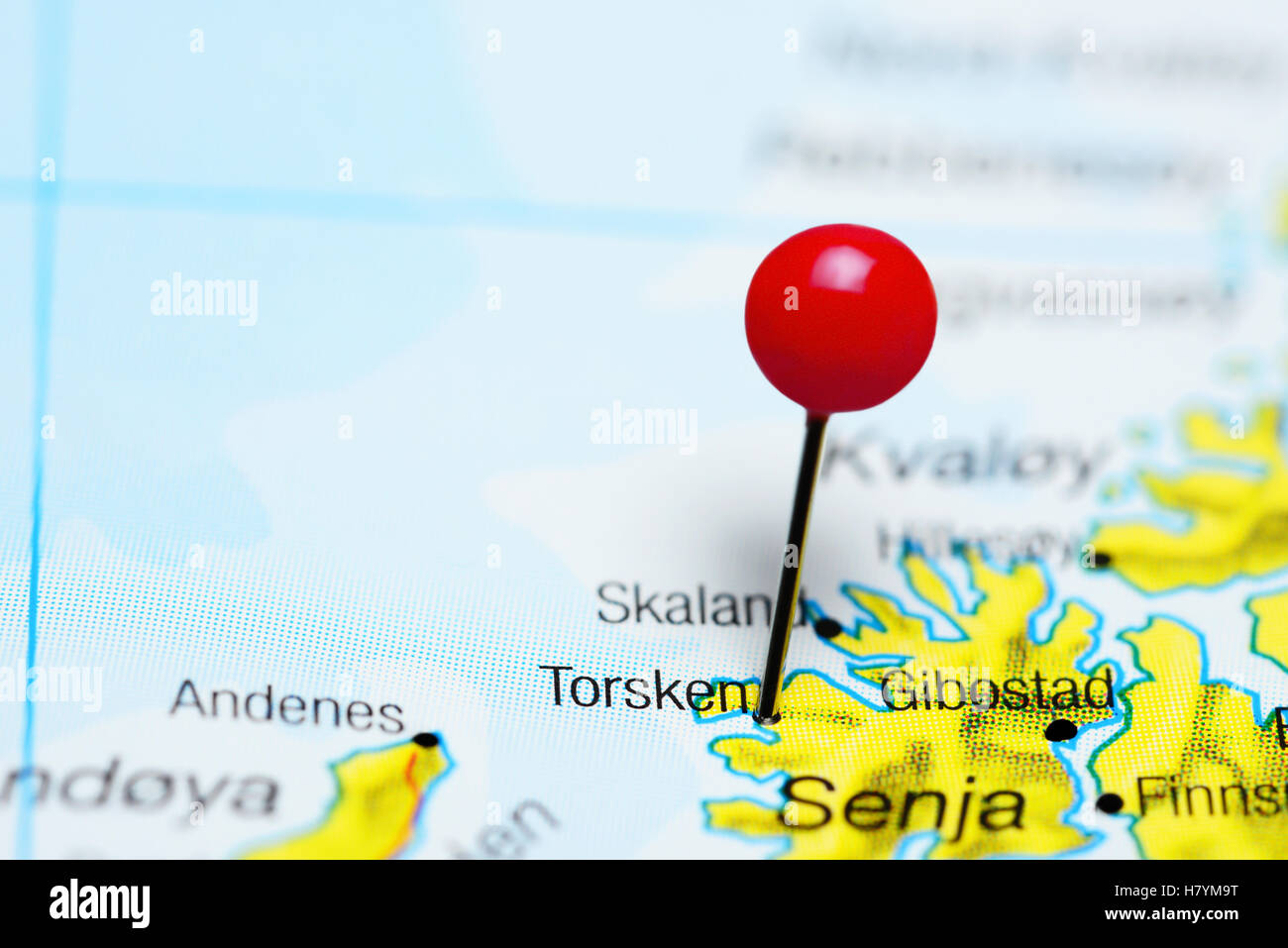 Torsken pinned on a map of Norway Stock Photo - Alamy