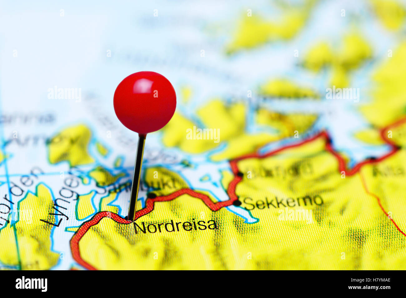 Nordreisa pinned on a map of Norway Stock Photo - Alamy