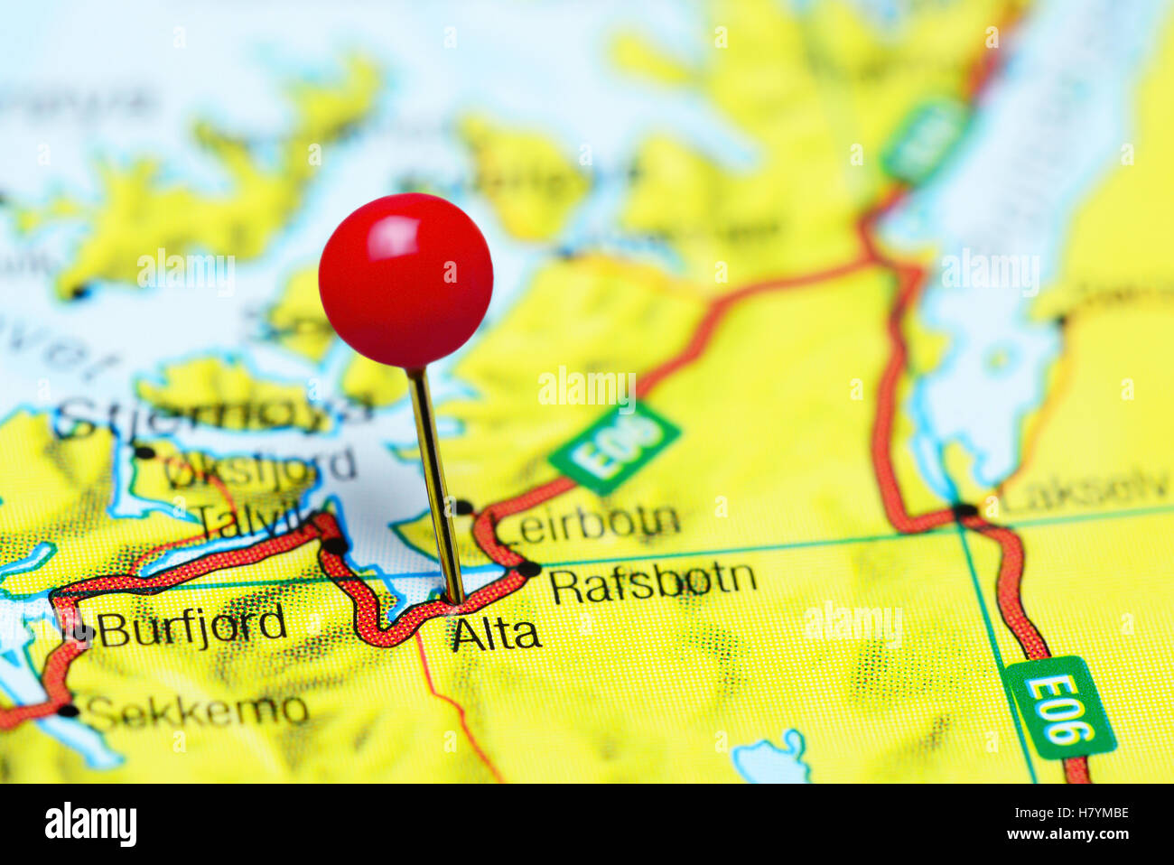 Alta pinned on a map of Norway Stock Photo - Alamy